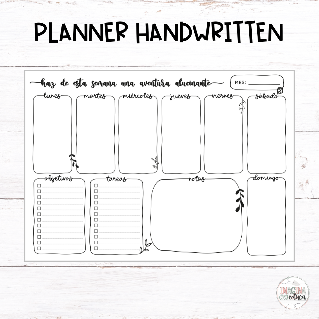 Planner handwritten – Imagina, crea, educa